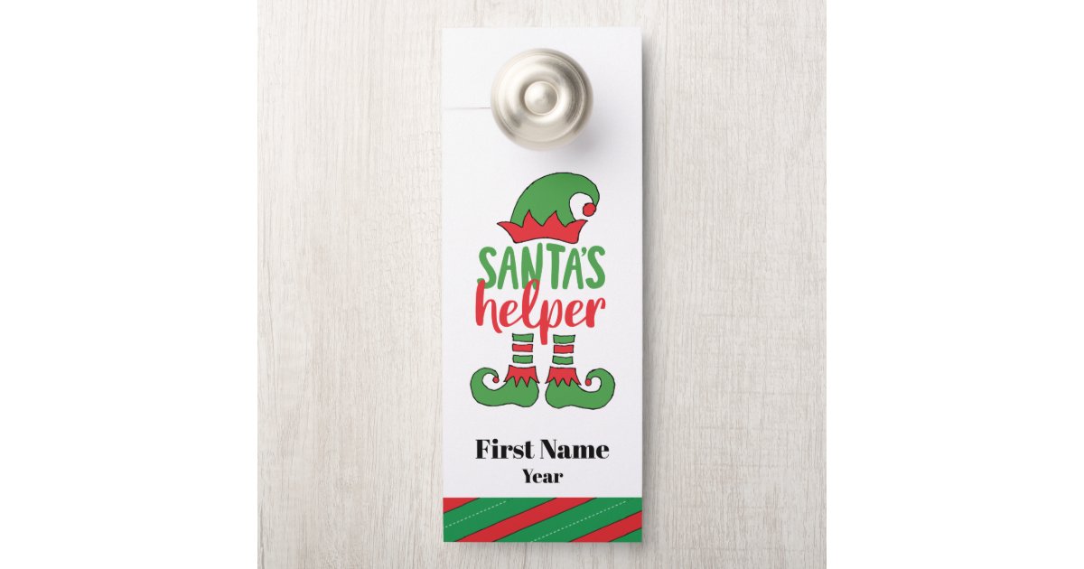 Santa’s Helper Cute Cartoon Elf Drawing Cute Elf Door Hanger | Zazzle