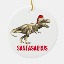 Santa saurus Christmas Dinosaur Scary T Rex Elf Ceramic Ornament | Zazzle