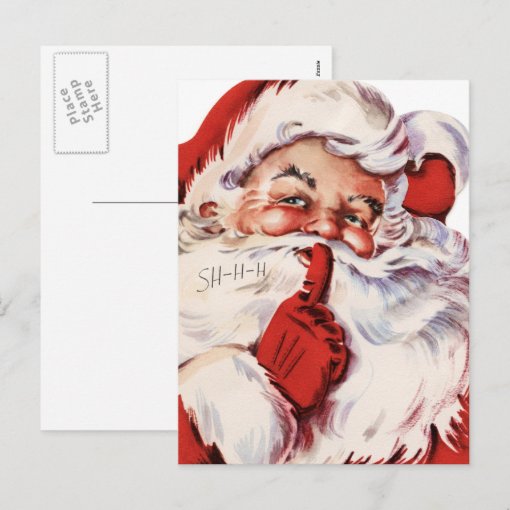 Santa Says Shhh Holiday Postcard | Zazzle