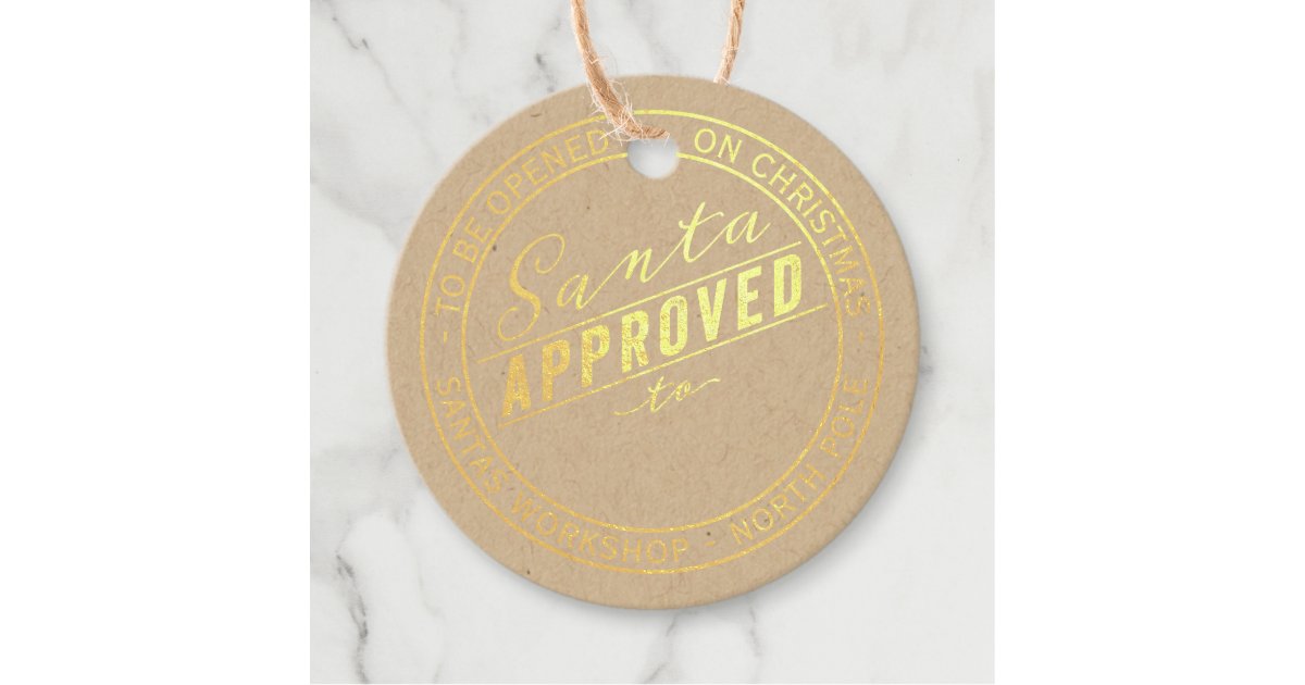 Santa Seal of Approval Christmas Foil Favor Tags | Zazzle