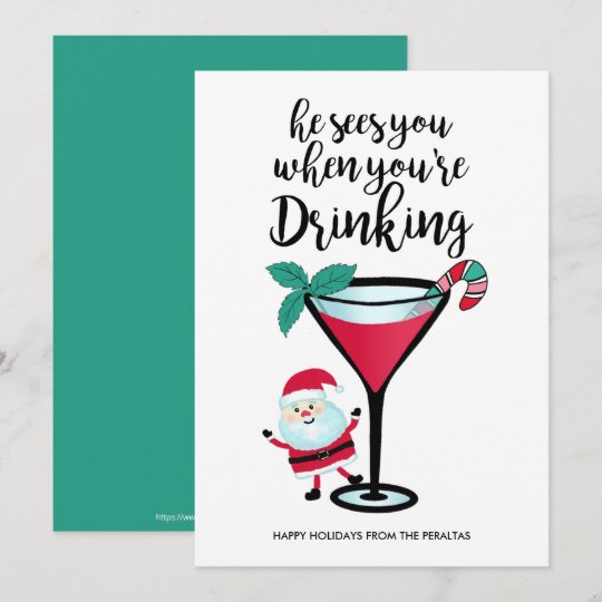 Santa Sees You When You're Drinking Christmas Holiday Card | Zazzle.com