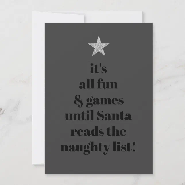 Santa Silver Star Modern Tree Font Funny Quote Holiday Card | Zazzle