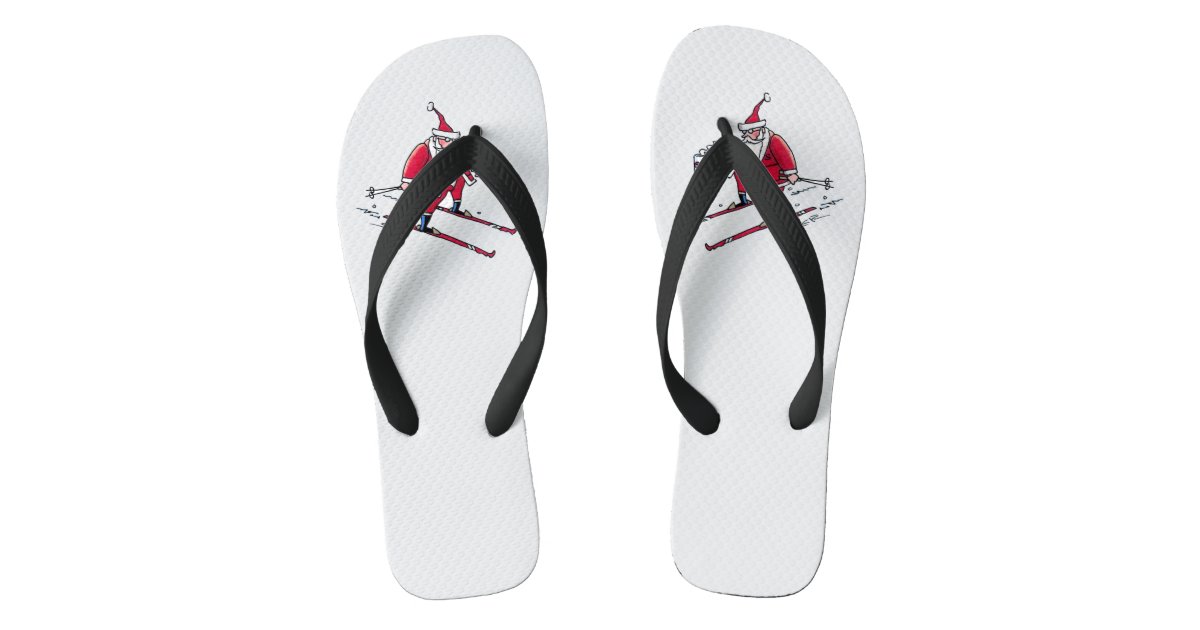 Santa Skiing wide flip flops | Zazzle