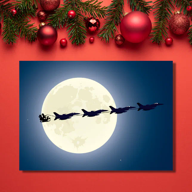 Santa, Sleigh and F-16 Jets Military Christmas Holiday Card | Zazzle