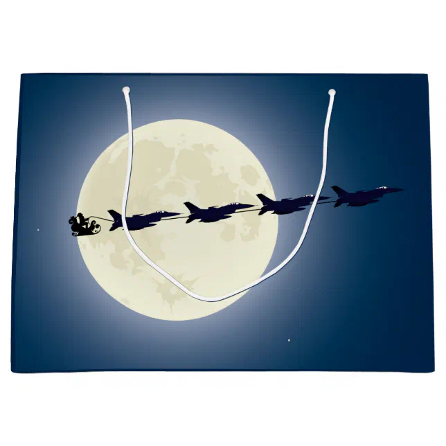 Santa, Sleigh and F-16 Jets Military Christmas Large Gift Bag | Zazzle