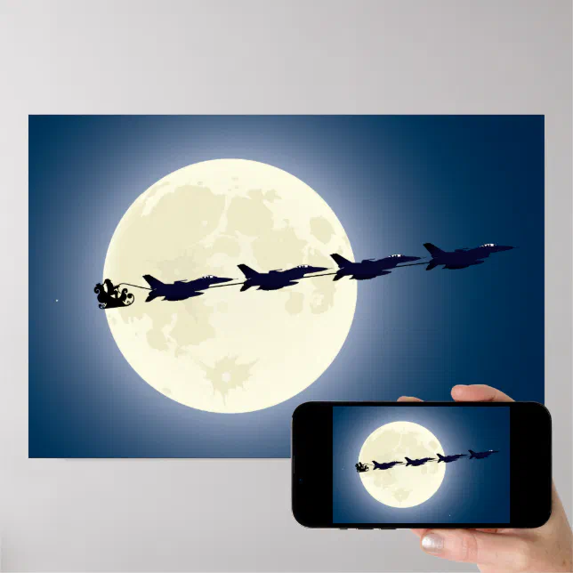 Santa, Sleigh and F-16 Jets Military Christmas Poster | Zazzle
