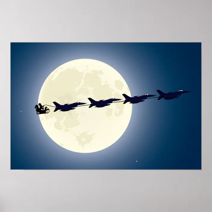 Santa, Sleigh and F-16 Jets Military Christmas Poster | Zazzle