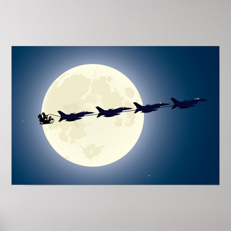 Santa, Sleigh and F-16 Jets Military Christmas Poster | Zazzle