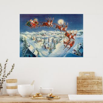 SANTA & SLEIGH by SHARON SHARPE Poster | Zazzle
