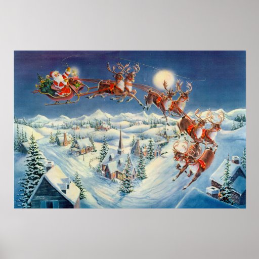 SANTA & SLEIGH by SHARON SHARPE Poster | Zazzle