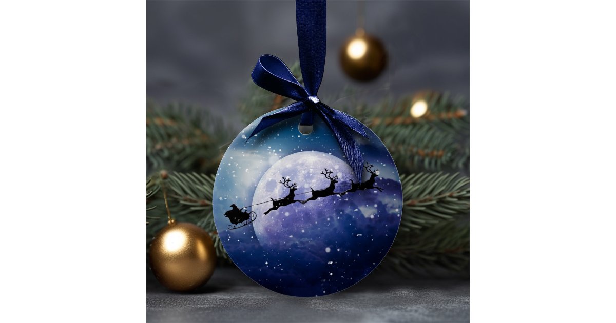 Santa Sleigh | Fantasy Galaxy Christmas Night Sky Ceramic Ornament | Zazzle