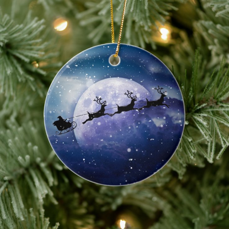 Santa Sleigh Fantasy Galaxy Christmas Night Sky Ceramic Ornament | Zazzle