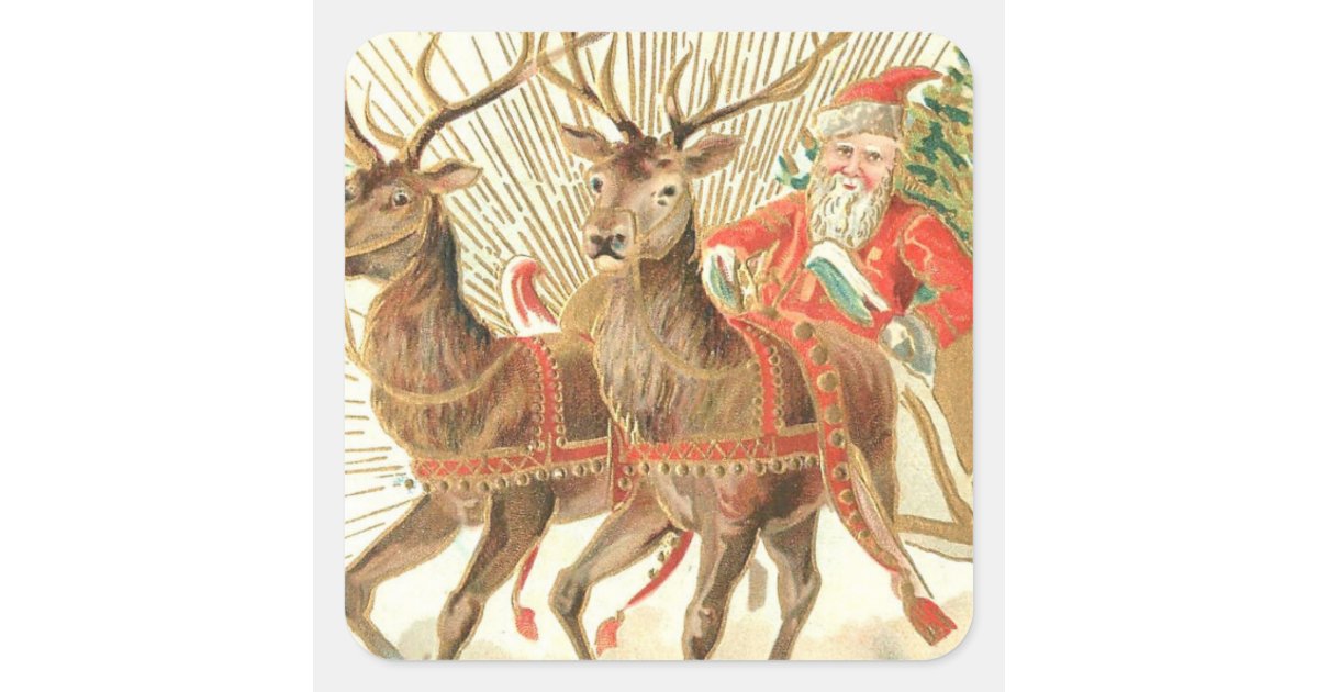 SANTA SLEIGH SQUARE Sticker | Zazzle