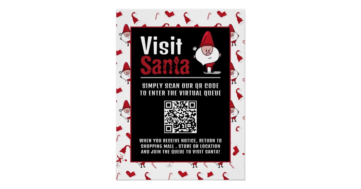 Santa & Snowman, Visit Santa, QR Code Queue Poster | Zazzle