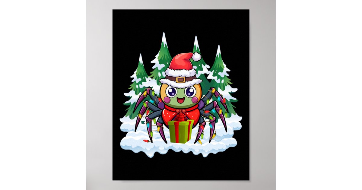 Santa Spider Holding A Present Box Funny Christmas Poster | Zazzle