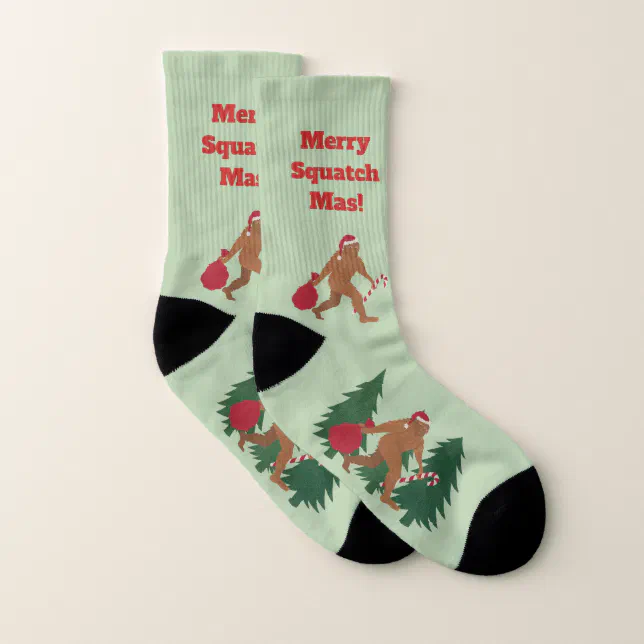 Santa Squatch Holiday Bigfoot LRG Ugly Christmas Socks | Zazzle