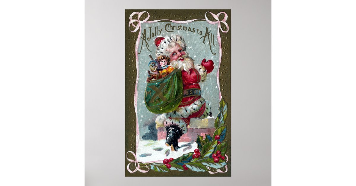 Santa Stepping Into Chimney Poster | Zazzle