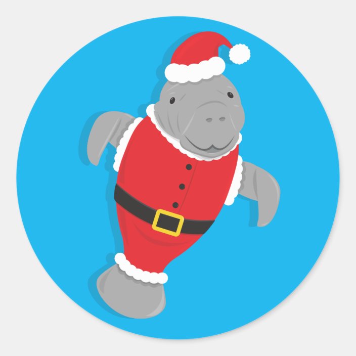 Santa Suit Cartoon Manatee Christmas Classic Round Sticker | Zazzle.com