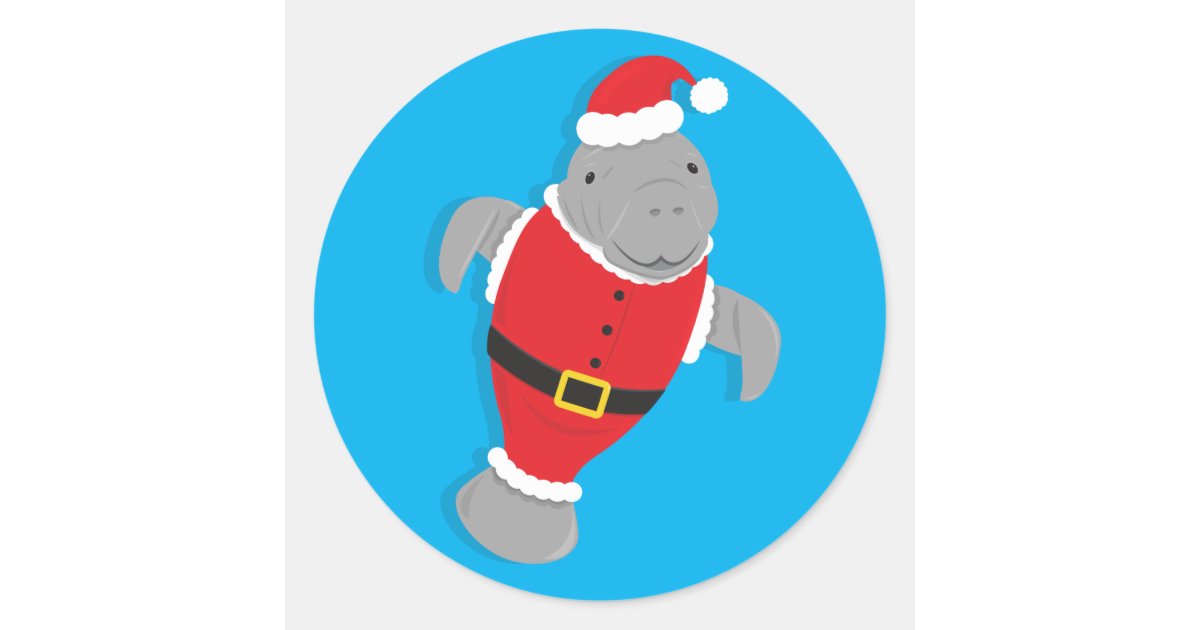 Santa Suit Cartoon Manatee Christmas Classic Round Sticker | Zazzle