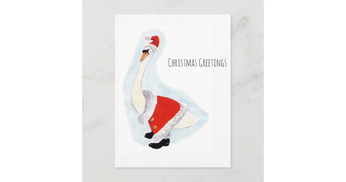 Santa Swan: Christmas Greetings Holiday Postcard | Zazzle
