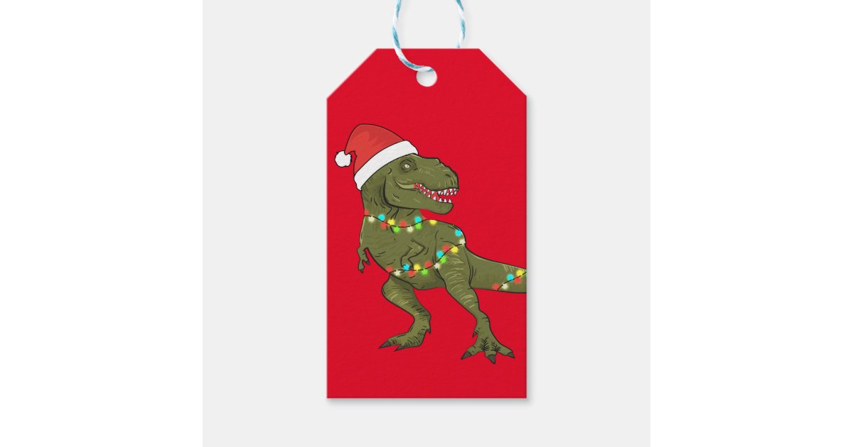 Santa T-Rex Dinosaur Christmas Xmas Gift Tag | Zazzle