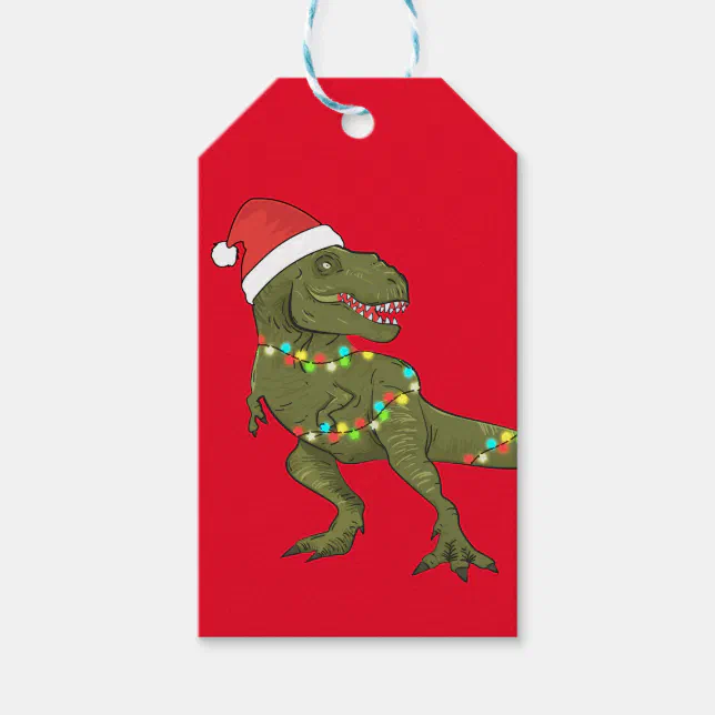 Santa T-Rex Dinosaur Christmas Xmas Gift Tag | Zazzle