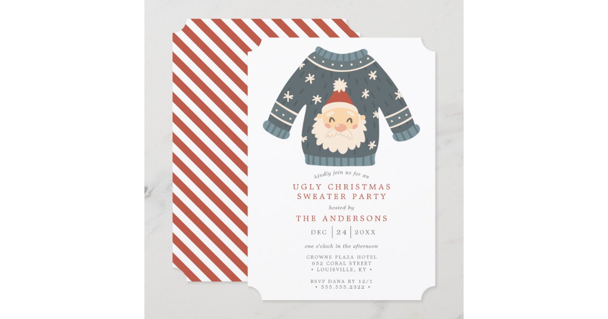 Santa Tacky Ugly Christmas Sweater Party Invitation | Zazzle
