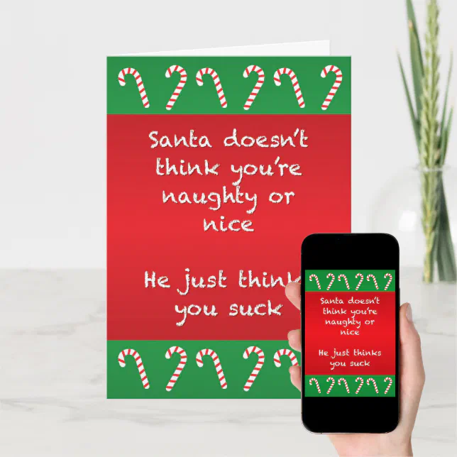 Santa Thinks You Suck Funny Christmas Card | Zazzle