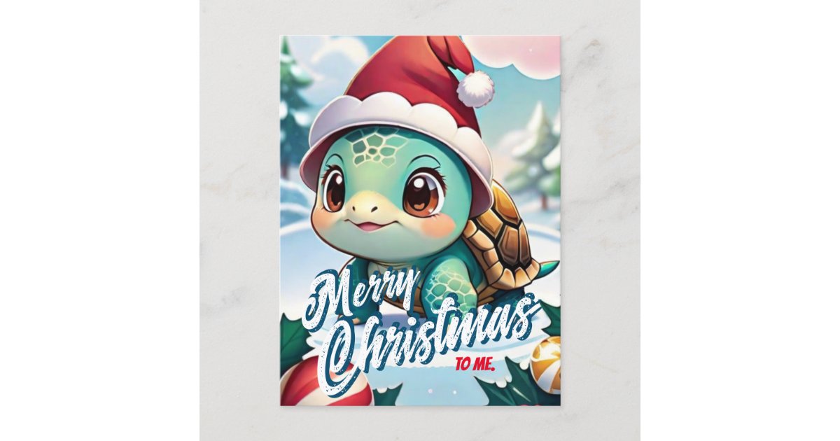 Santa Turtle Merry Christmas to me Greeting Postcard | Zazzle
