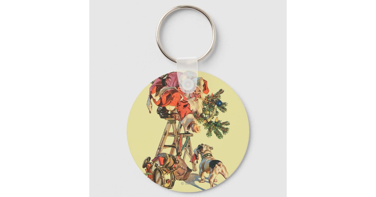Santa Up a Ladder Keychain | Zazzle