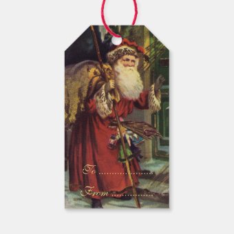 Santa Vintage Merry Christmas Holiday Gift Tags | Zazzle