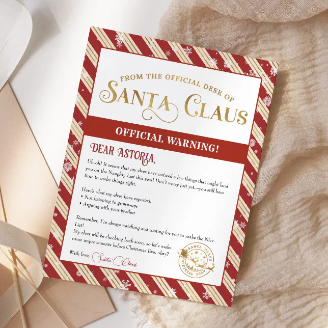 Santa Warning Letter Personalized Christmas | Zazzle
