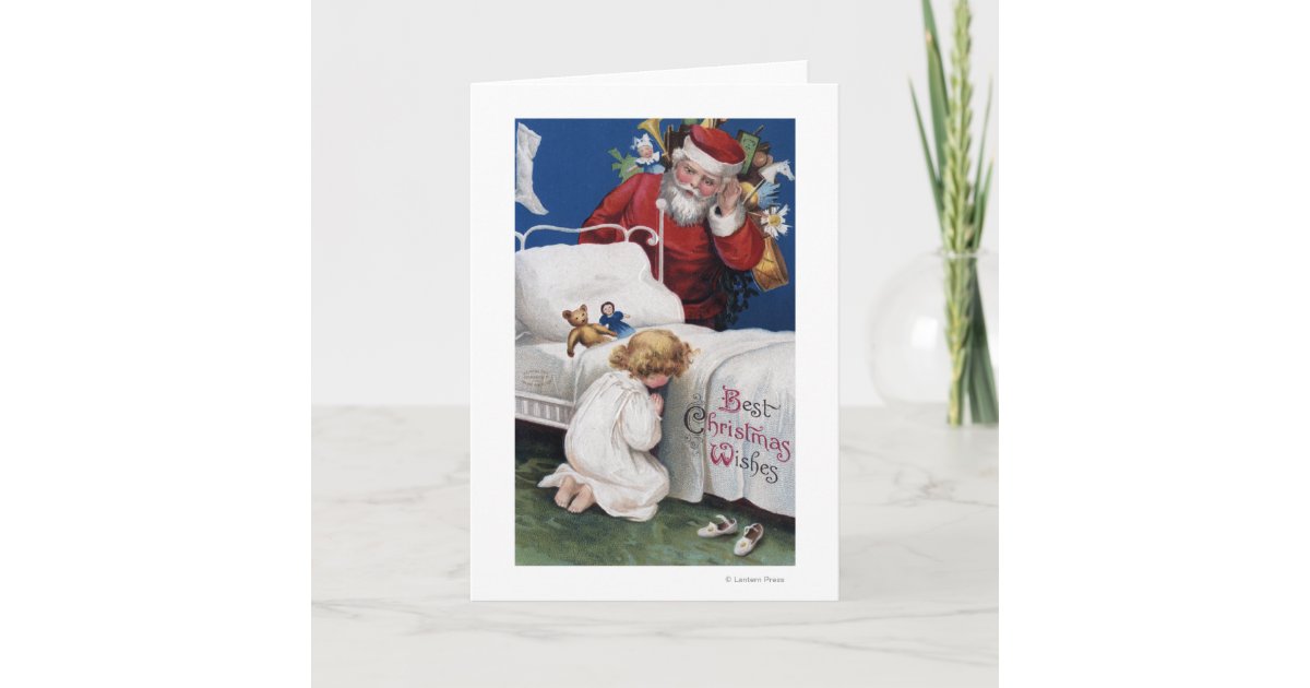 Santa watching Girl Praying Holiday Card | Zazzle