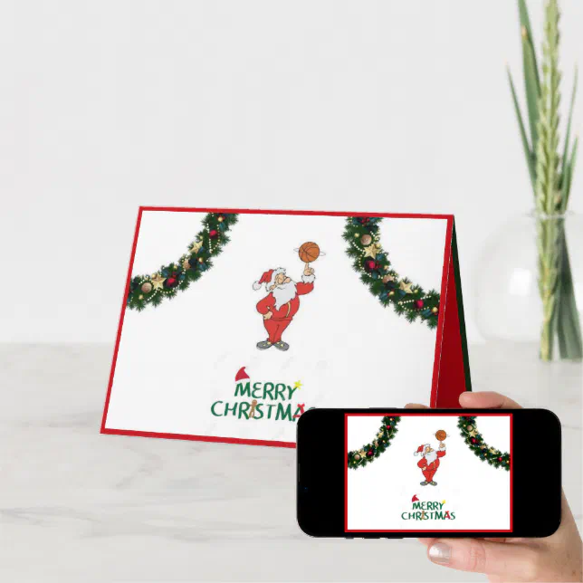 Santa with a Basketball Christmas Card | Zazzle