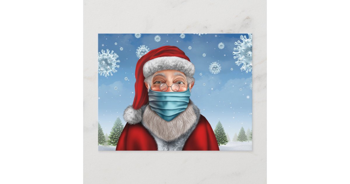 Santa with Face Mask Postcard | Zazzle