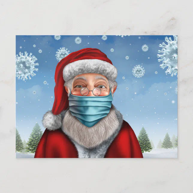 Santa with Face Mask Postcard | Zazzle
