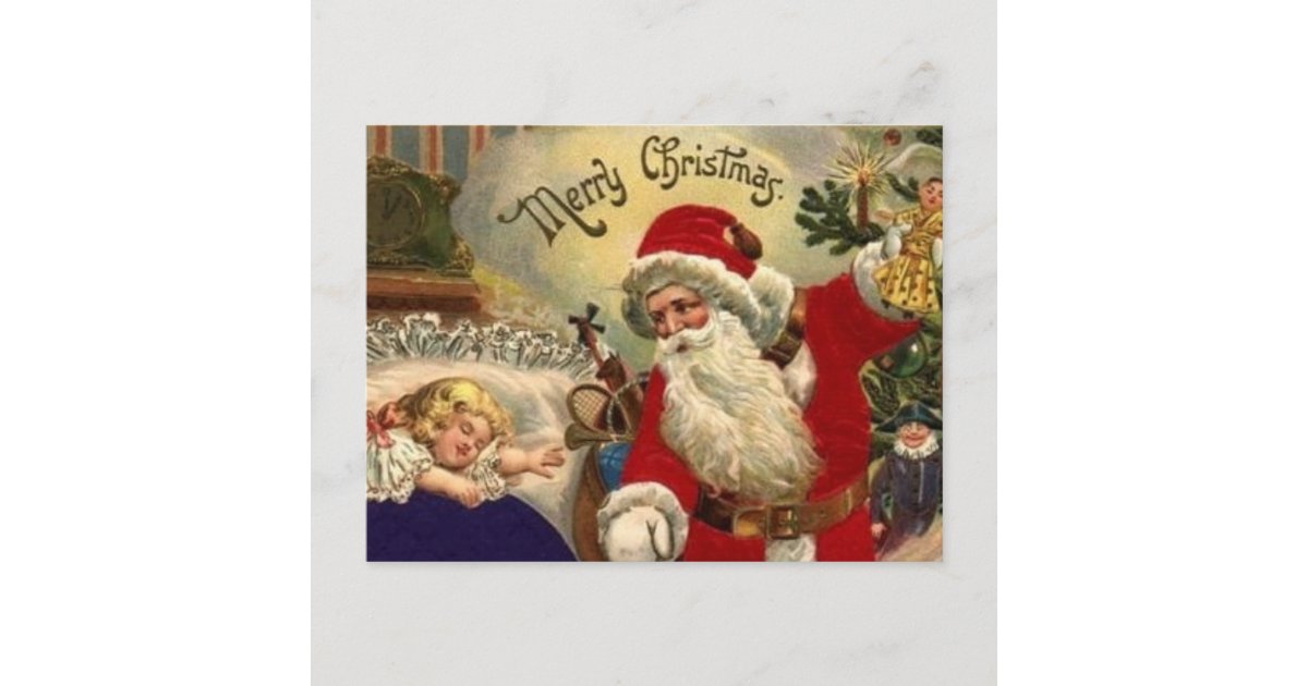 Santa with Gift Cute Baby Girl Vintage Christmas Holiday Postcard | Zazzle