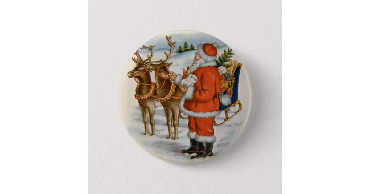 Santa With His Reindeer Button | Zazzle