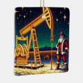 Santa With Oil Pump Jack With Christmas Lights Ceramic Ornament | Zazzle