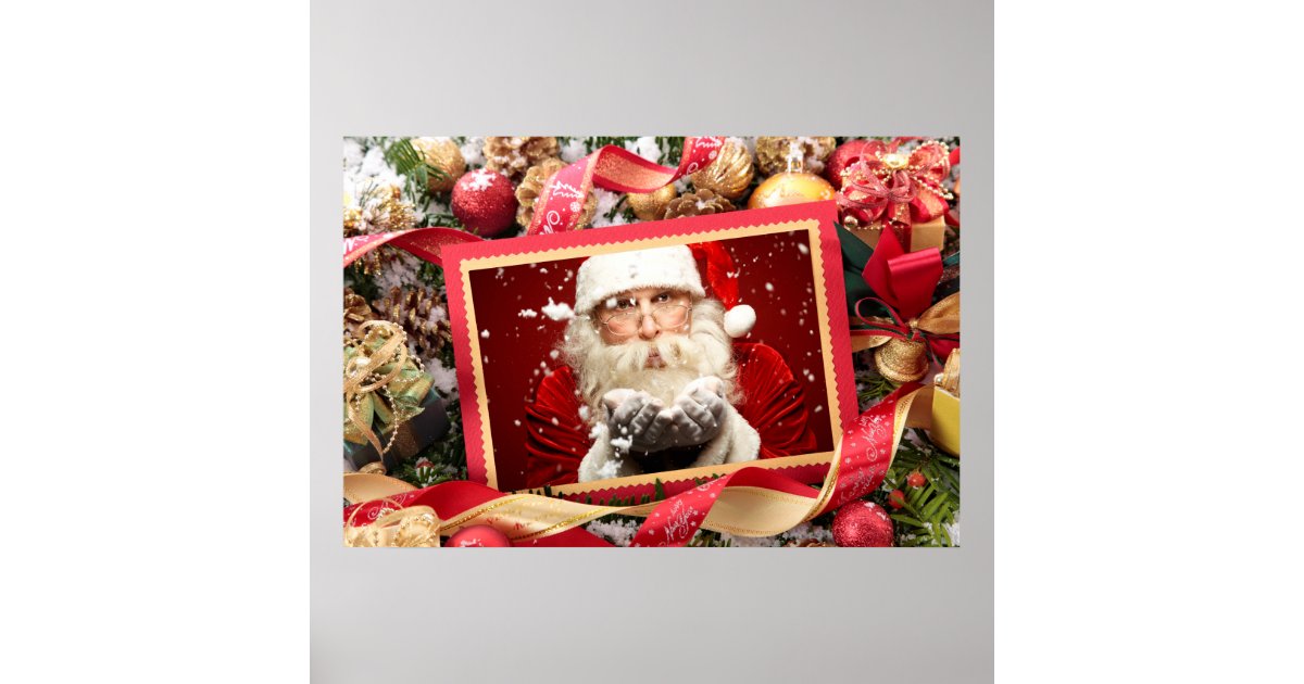 Santa / YOUR PHOTO custom Christmas poster | Zazzle