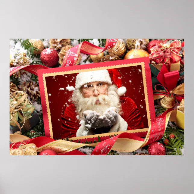 Santa / YOUR PHOTO custom Christmas poster | Zazzle