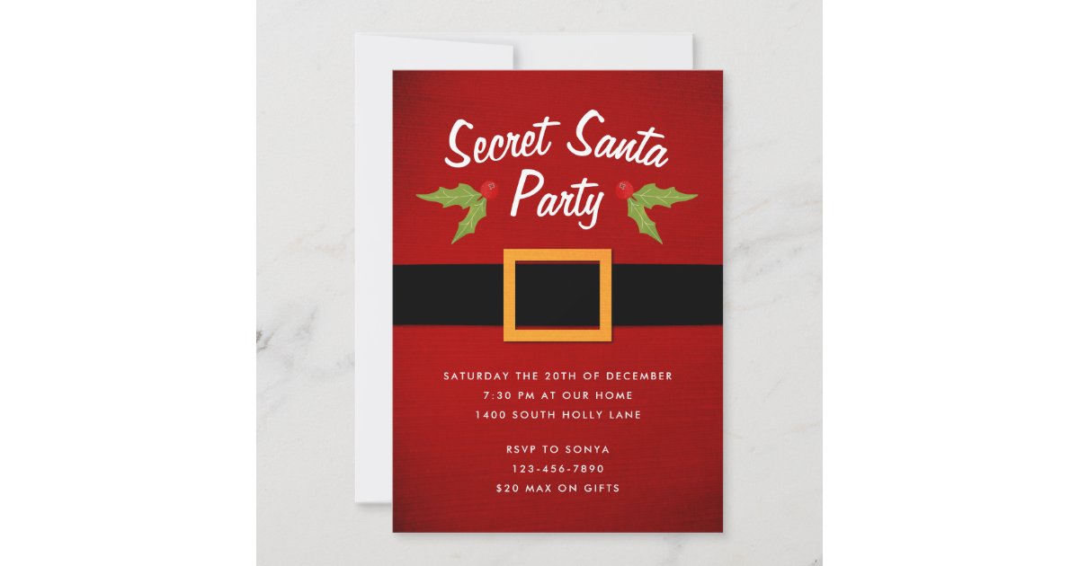 Santa's Belly Secret Santa Christmas Party Invitation | Zazzle