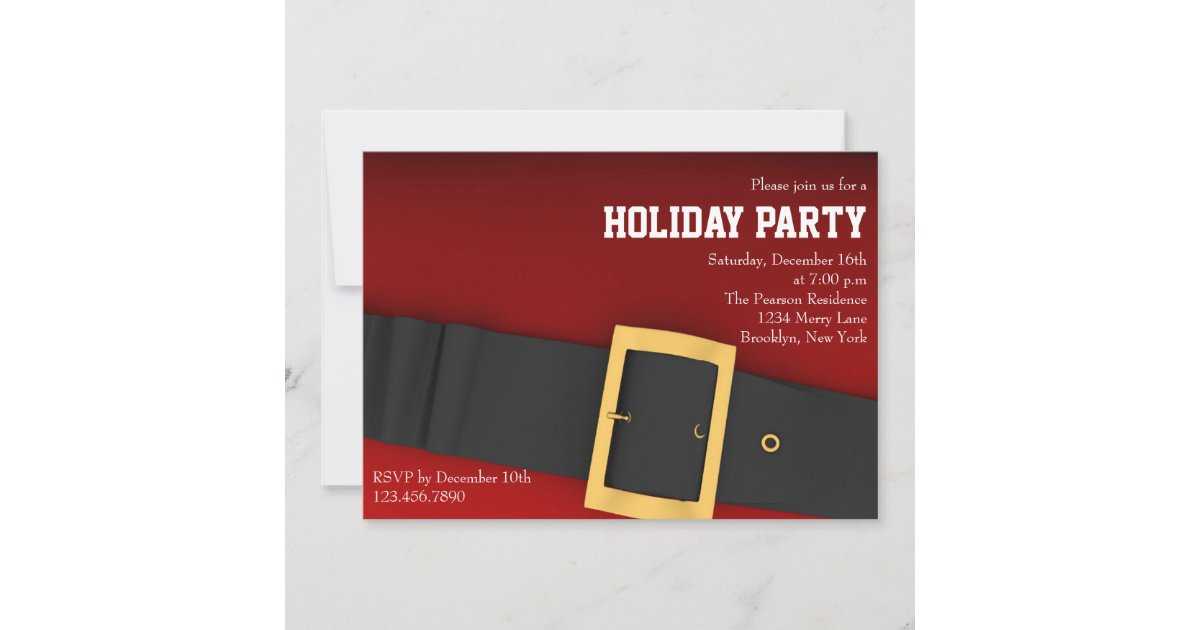 Santa's Belt Holiday Party Invitation | Zazzle