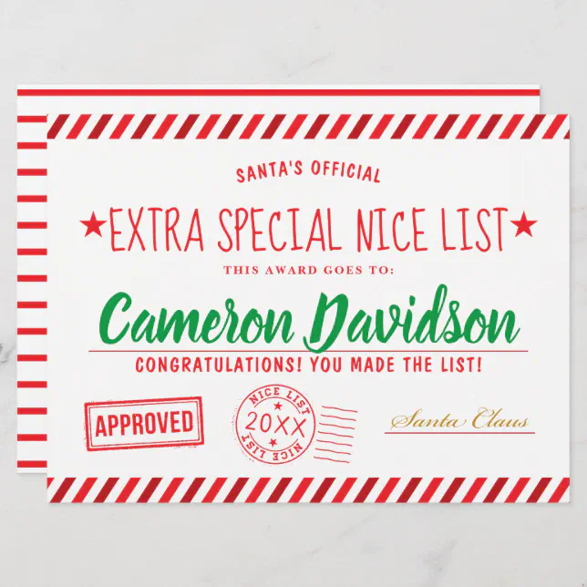 Santa's Christmas Nice List Award Invitation | Zazzle