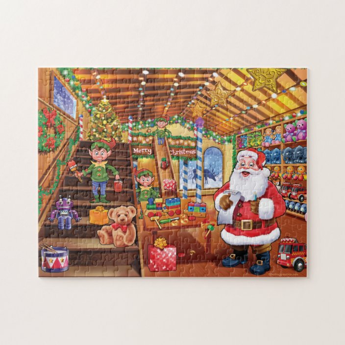 Santa's Christmas toy workshop jigsaw puzzle | Zazzle.com