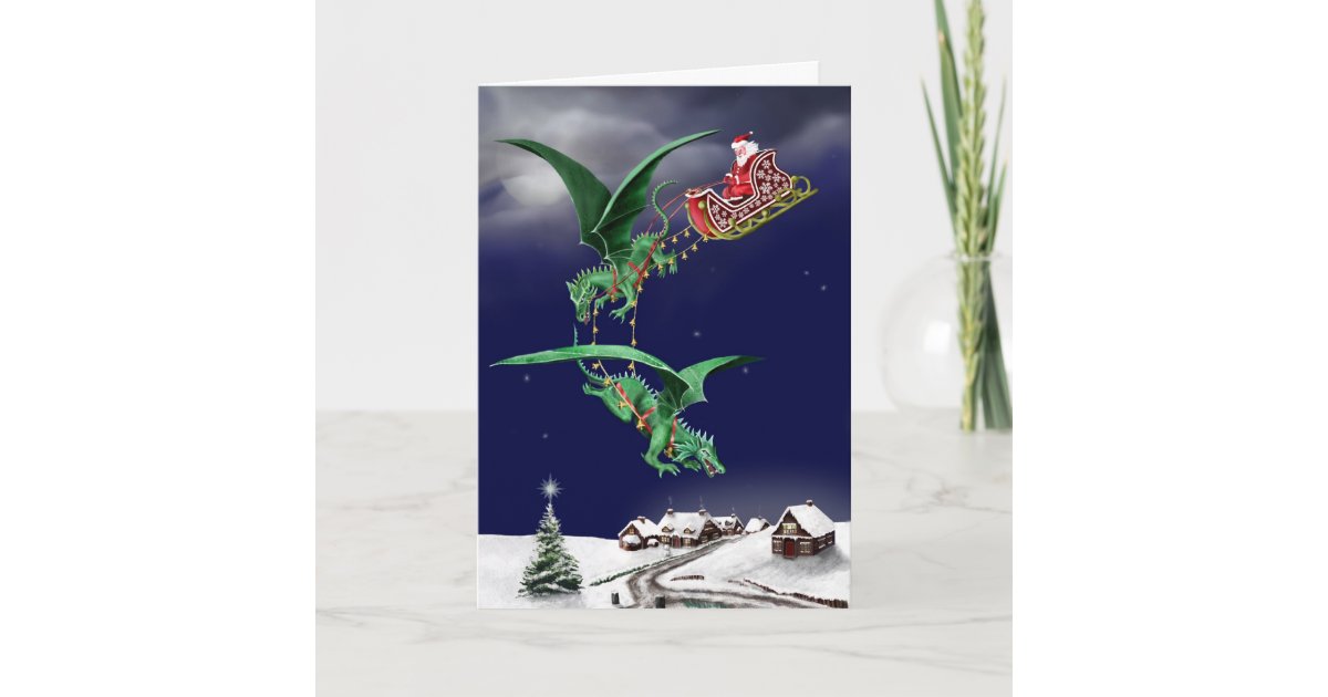 Santas Dragon Sleigh Holiday Card | Zazzle