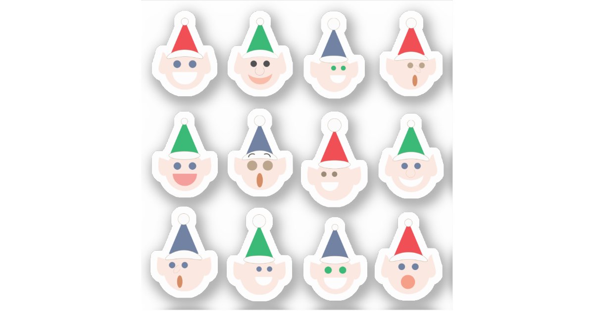 Santa's Elves Elf Heads Cartoon Holiday Christmas Sticker | Zazzle