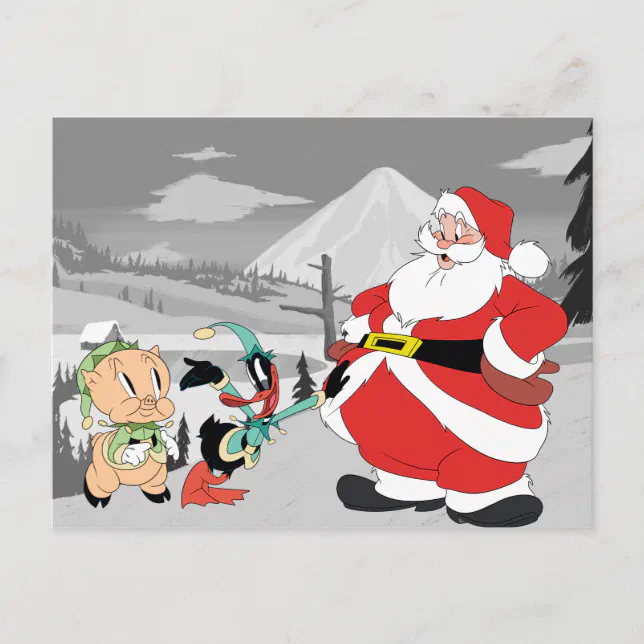 Santa's Elves Porky Pig & DAFFY DUCK™ Holiday Postcard | Zazzle