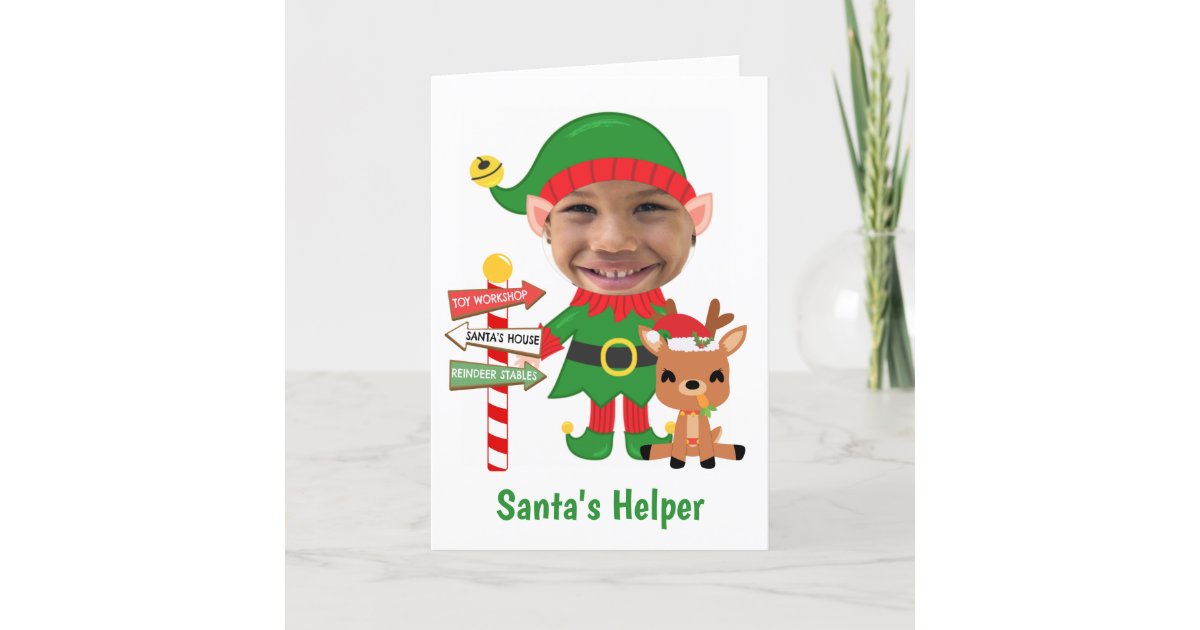 Santas Helper Cute Photo Christmas Holiday Card | Zazzle