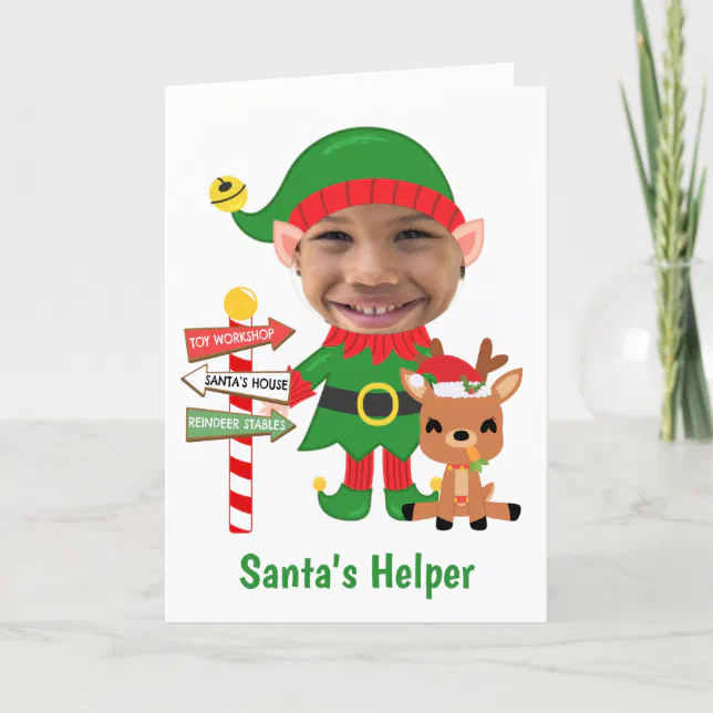 Santas Helper Cute Photo Christmas Holiday Card | Zazzle